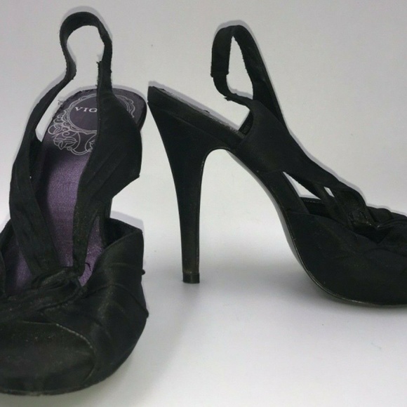 Vigoss | Shoes | Vigoss Womens Heel Satin Luxor Black Slingbacks 5 ...